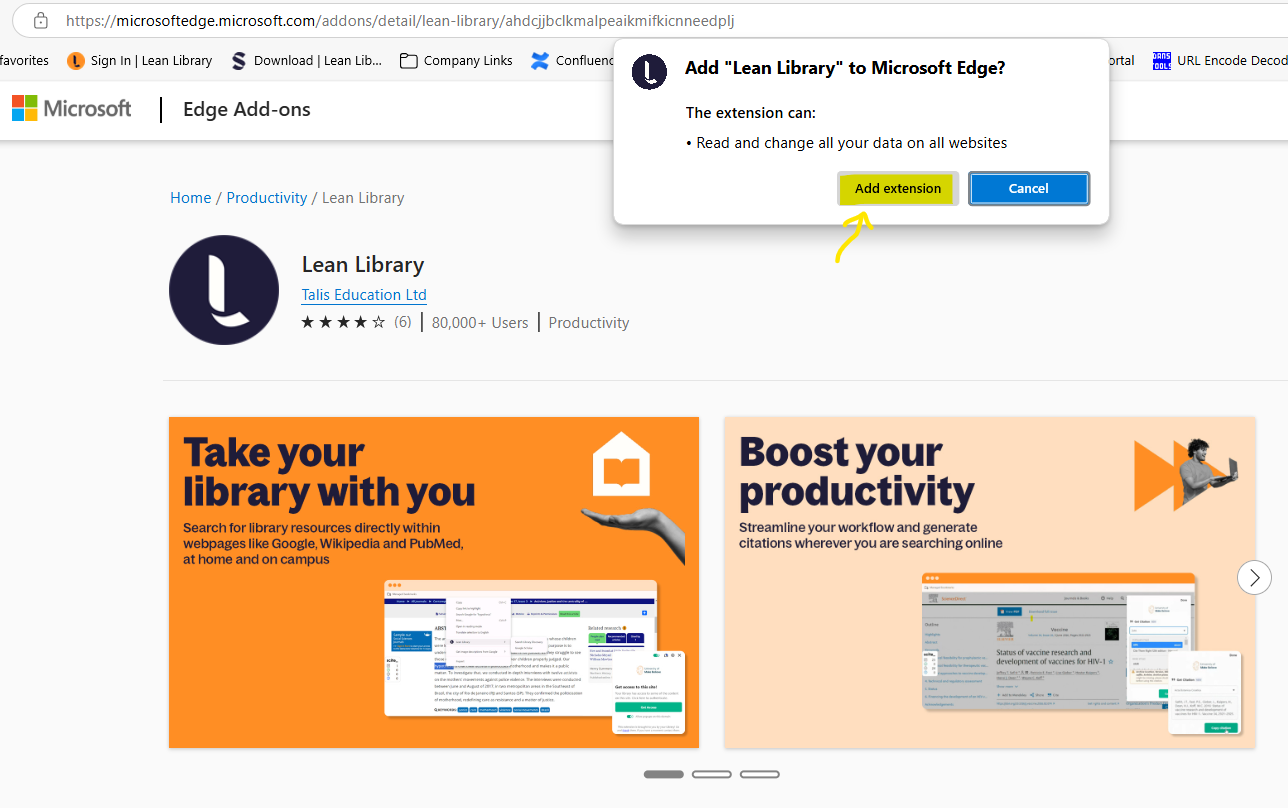 Downloading extension on Edge – Lean Library Users