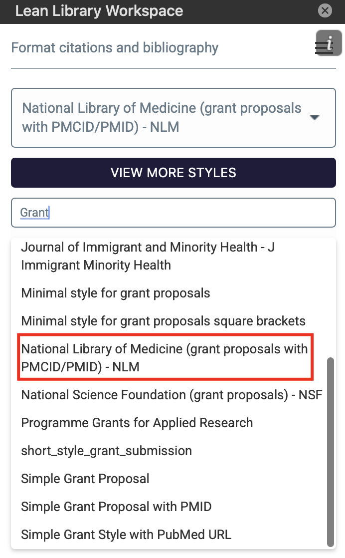 Do you have a citation style for grant proposals that include PMID/PMCID? – Lean Library Users